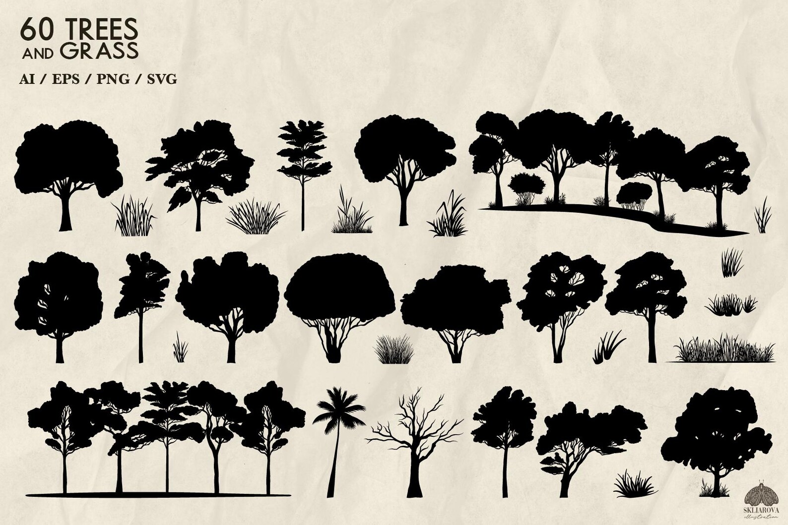 Trees SVG Bundle Tree Svg Png Grass Svg Bush Svg Deciduous Trees Svg ...