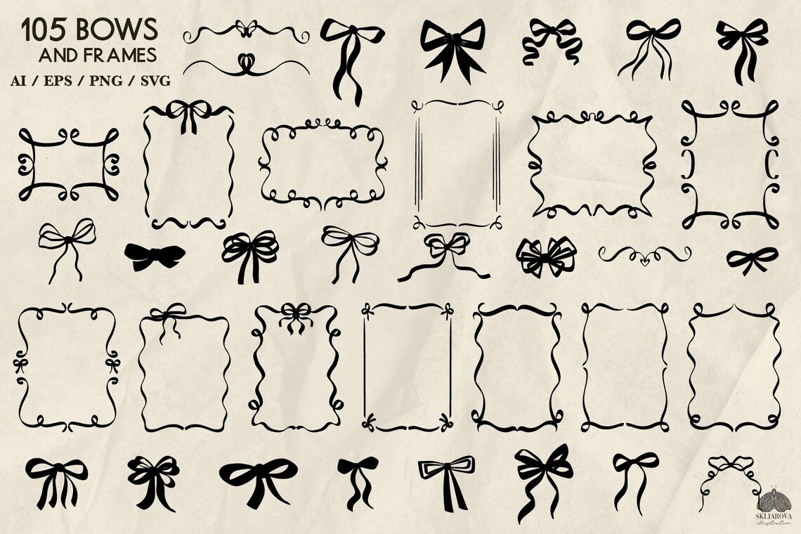 Bows and Frames Svg Bundle: 105 Borders and Black Ribbon Frames (+ Png ...