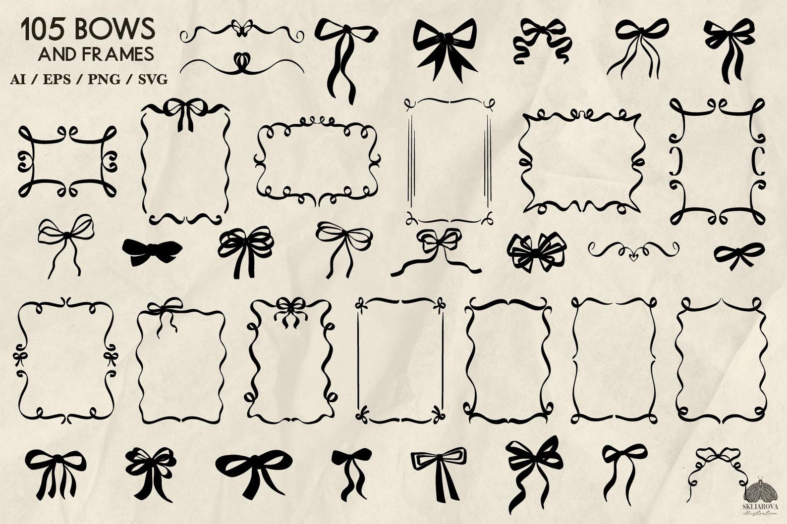 Bows and Frames Svg Bundle Quirky Frame Curly Borders Clipart Hand Drawn Wavy Frame Png Black ...