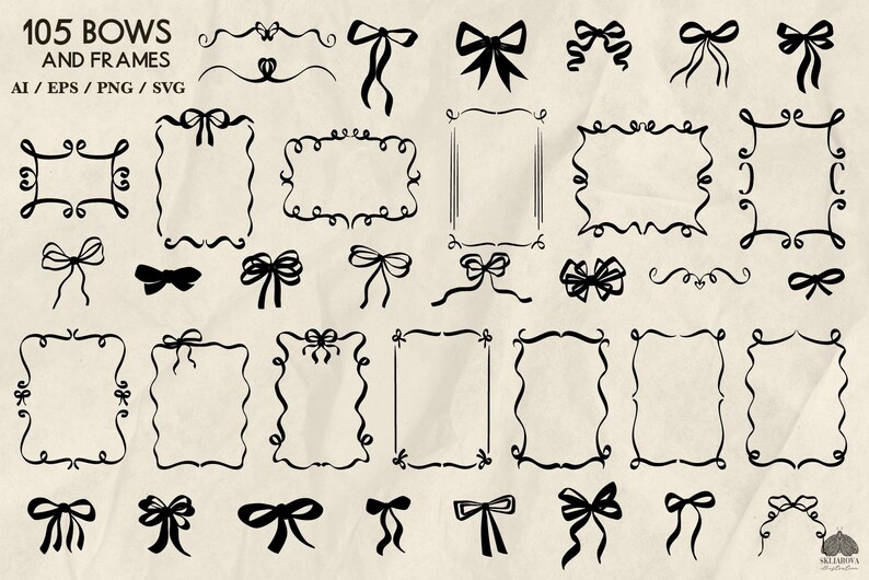 Bows and Frames Svg Bundle Quirky Frame Curly Borders Clipart Hand ...