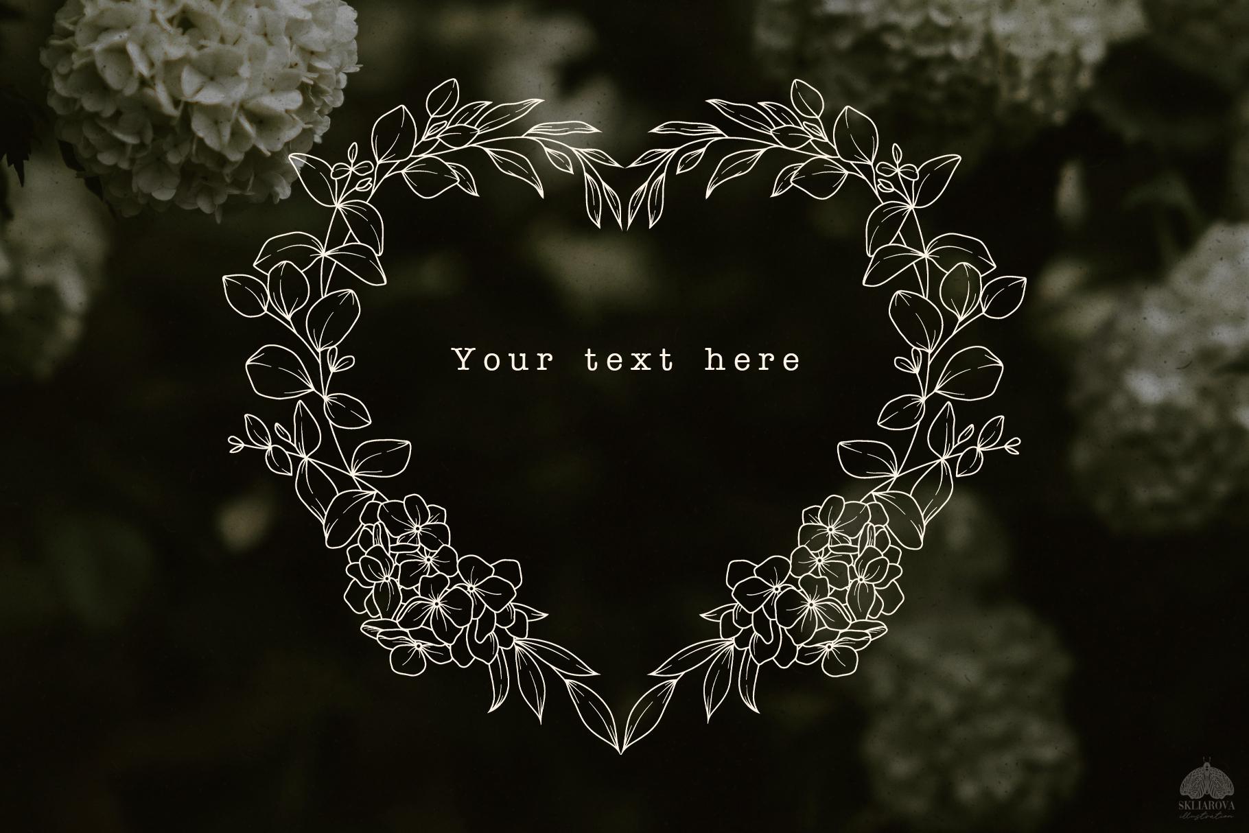 Hydrangea Heart Wreath Svg Png Line Drawing Hydrangea Flower Frame Love ...