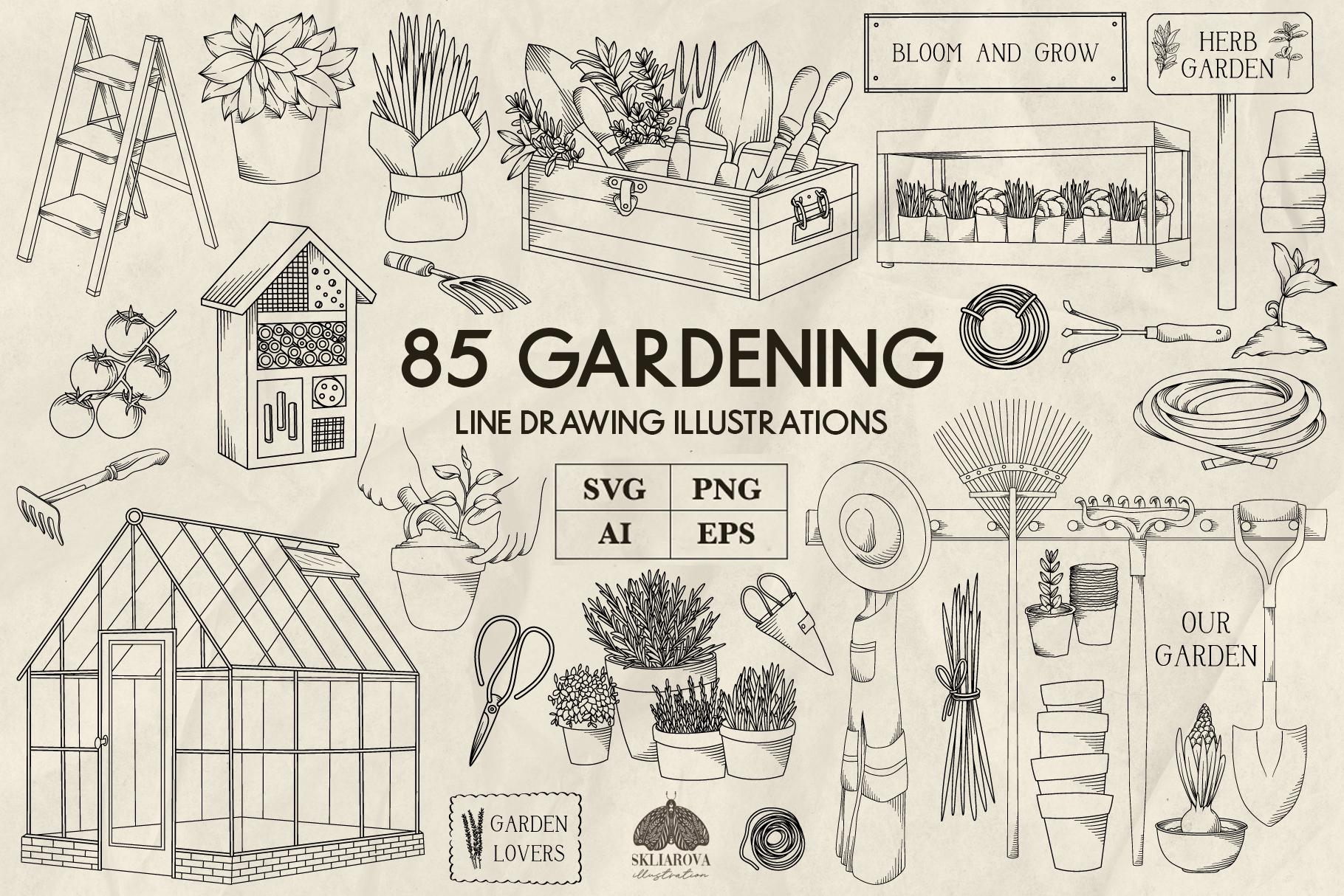 Gardening Svg Bundle Spring Garden Svg Line Drawing Garden Tools Svg ...