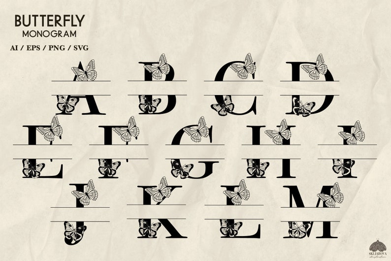 Butterfly Monogram SVG Bundle: Split Alphabet Vector Letters With ...