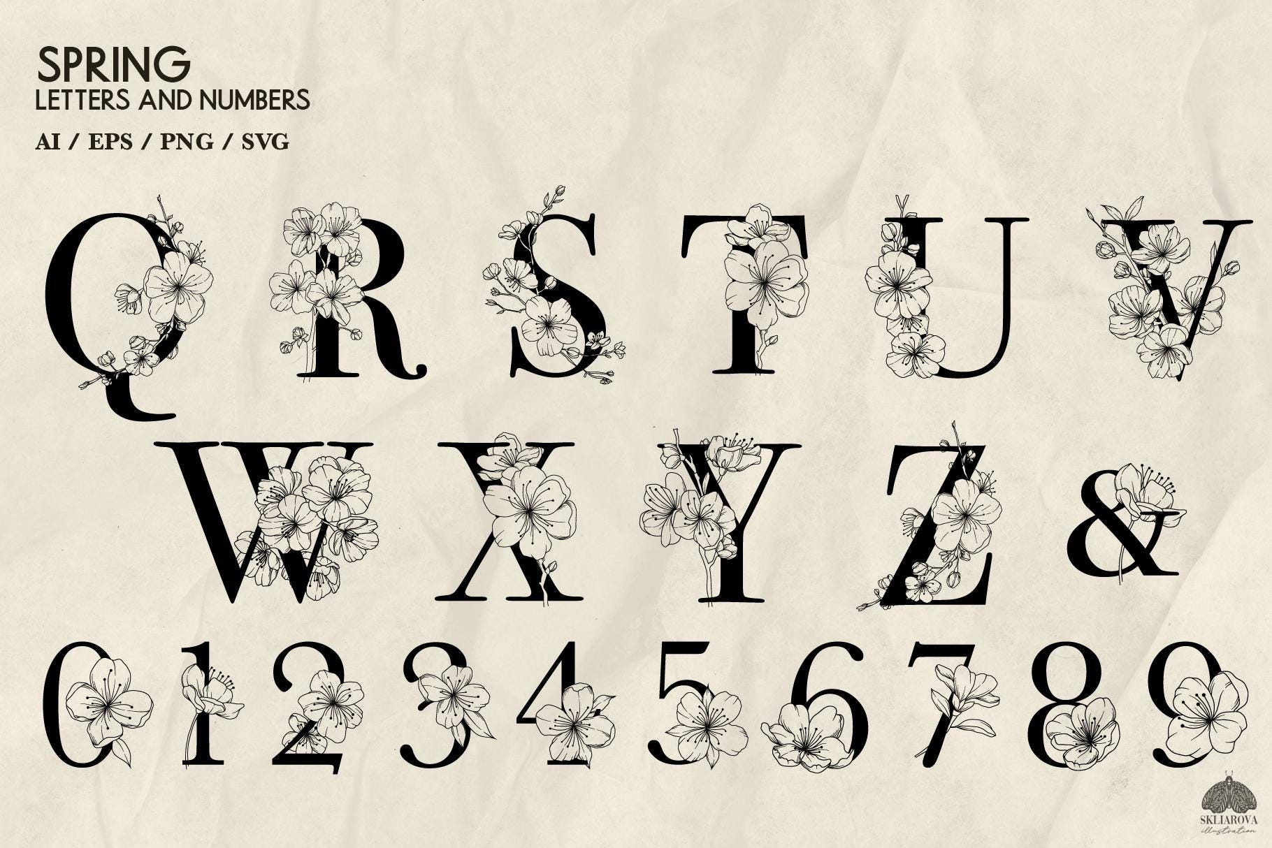 Spring Letters Svg Bundle Floral Alphabet SVG Cherry Blossom Svg ABC ...