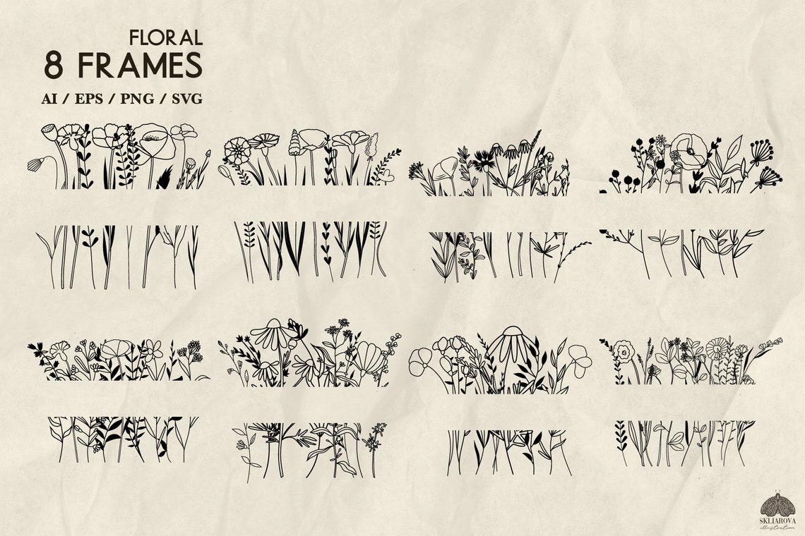 Wildflower Frame Svg Bundle Wildflower Split Borders Svg Png Floral ...