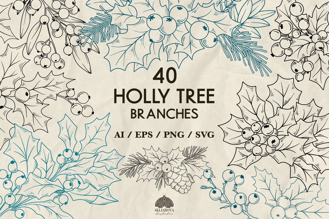 Holly Tree Svg Bundle Christmas Floral Svg Winter Branches Svg Holly ...
