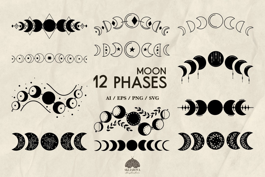 Moon Phases Svg Bundle Moon Svg Celestial, Boho Moon Svg Files for ...