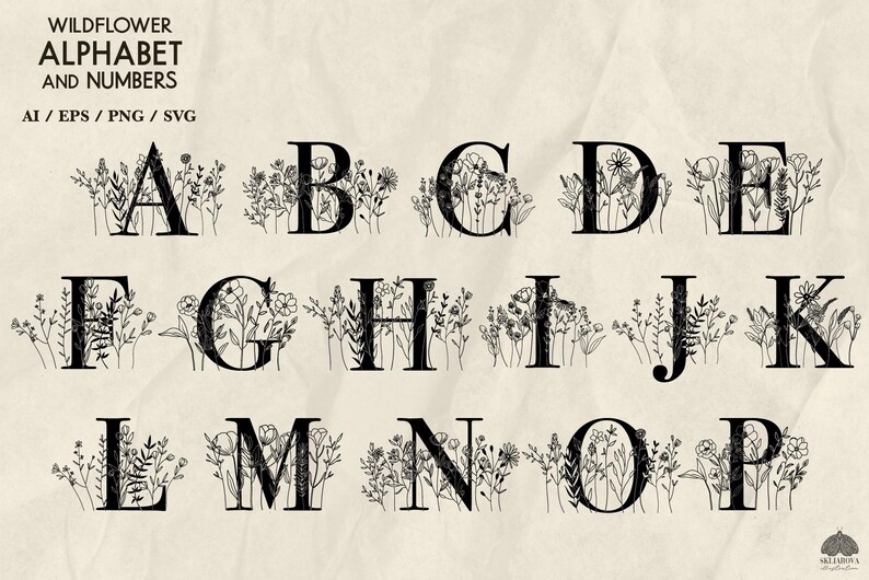 Wildflower Alphabet SVG Bundle: Floral Vector Letters and Numbers ...
