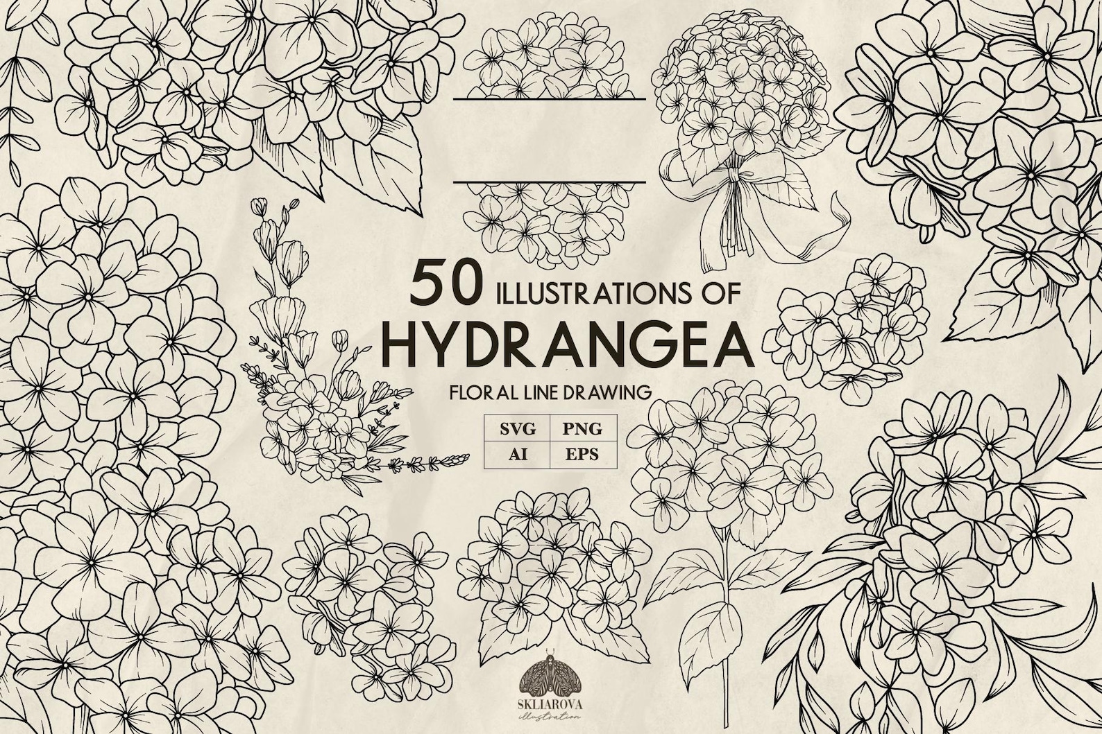 Hydrangea Svg Bundle Line Drawing Hydrangea Flower Wreath Svg Frame ...