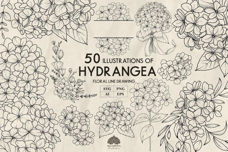Hydrangea Svg Bundle Line Drawing Hydrangea Flower Wreath Svg Frame ...