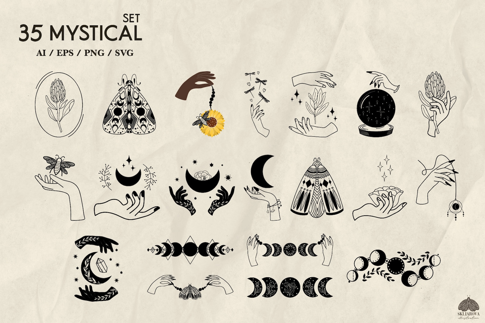 Mystical Svg Bundle Crystal Moon Svg Moon Phases Celestial Svg Witch ...