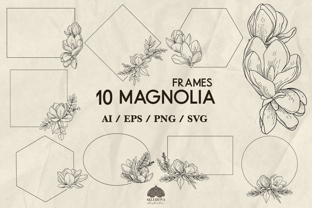 Magnolia Blossom Svg Elegant Flower Frames Spring Wedding Card Design ...