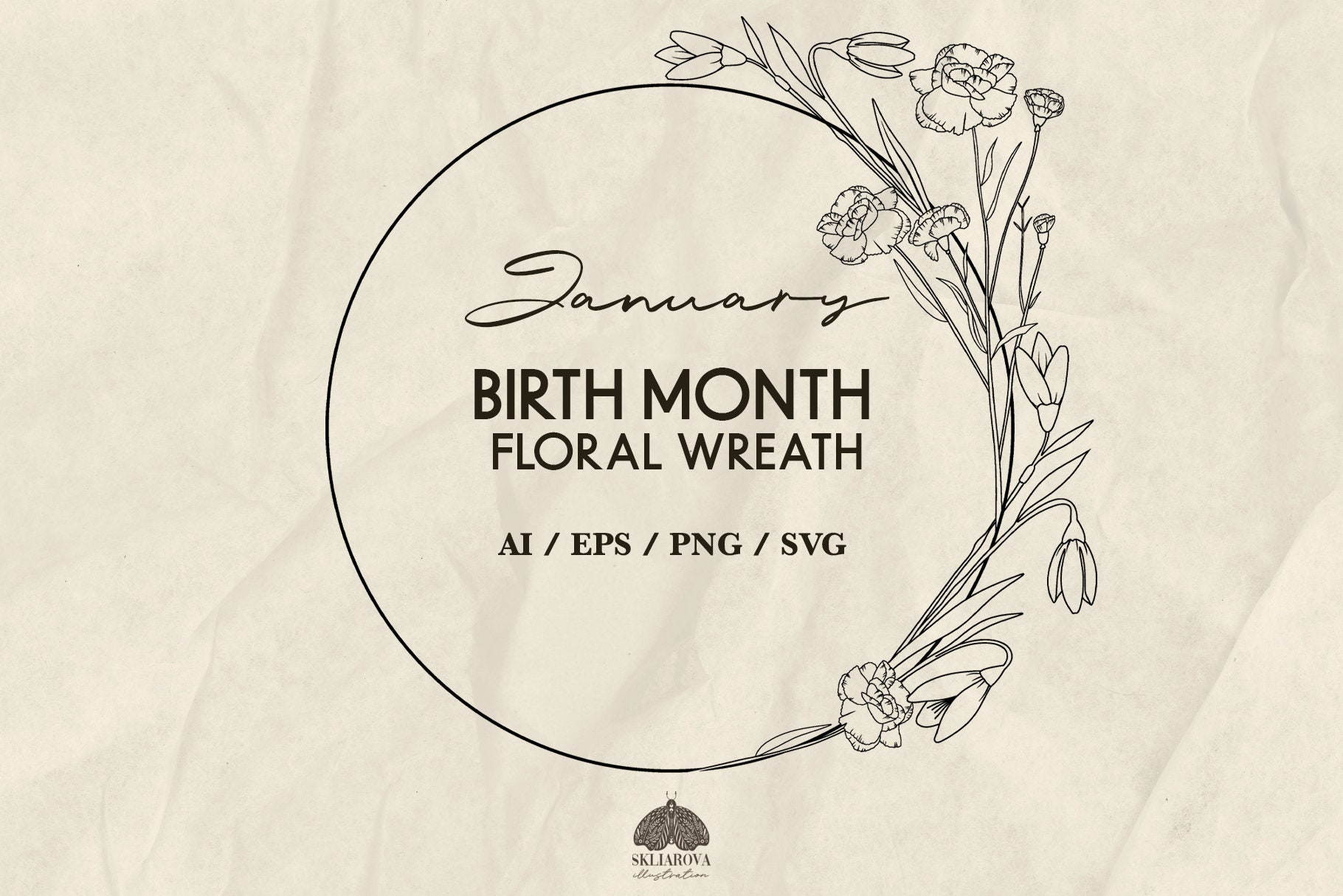 Birth Month Flower Wreath Svg January Birth Month Flower Frame Svg ...