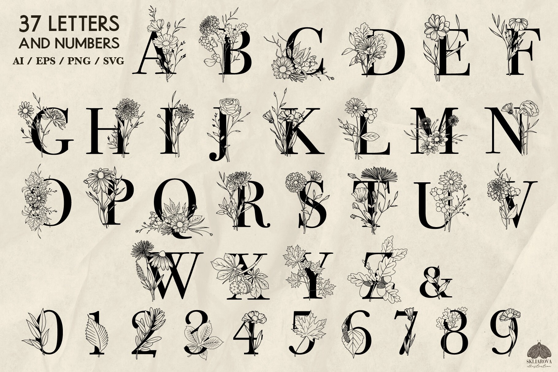 Fall Floral Alphabet SVG Bundle Autumn Alphabet ABC Hand Drawn ...