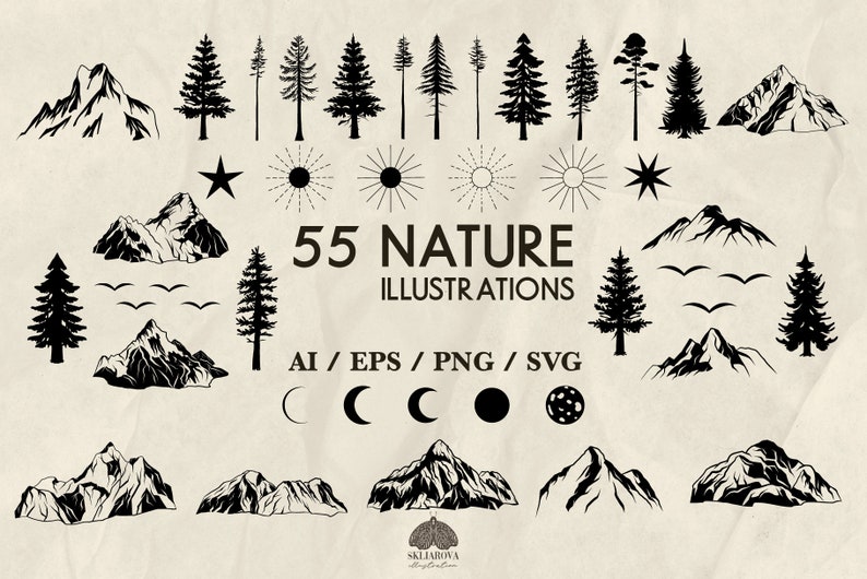 Trees SVG Mountains Svg Forest Svg Moon Svg Nature Svg Files for Cricut ...