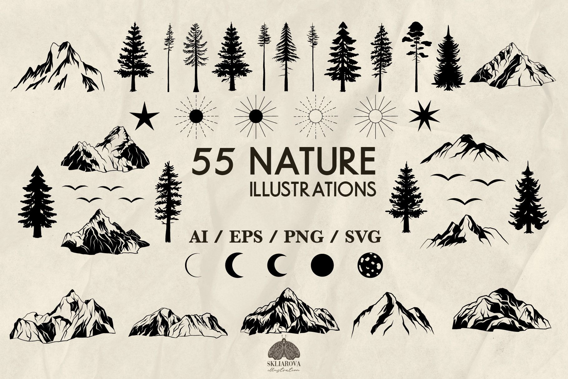 Forest Tree SVG Mountains Svg Moon Svg Nature Svg Files for Cricut Tree ...