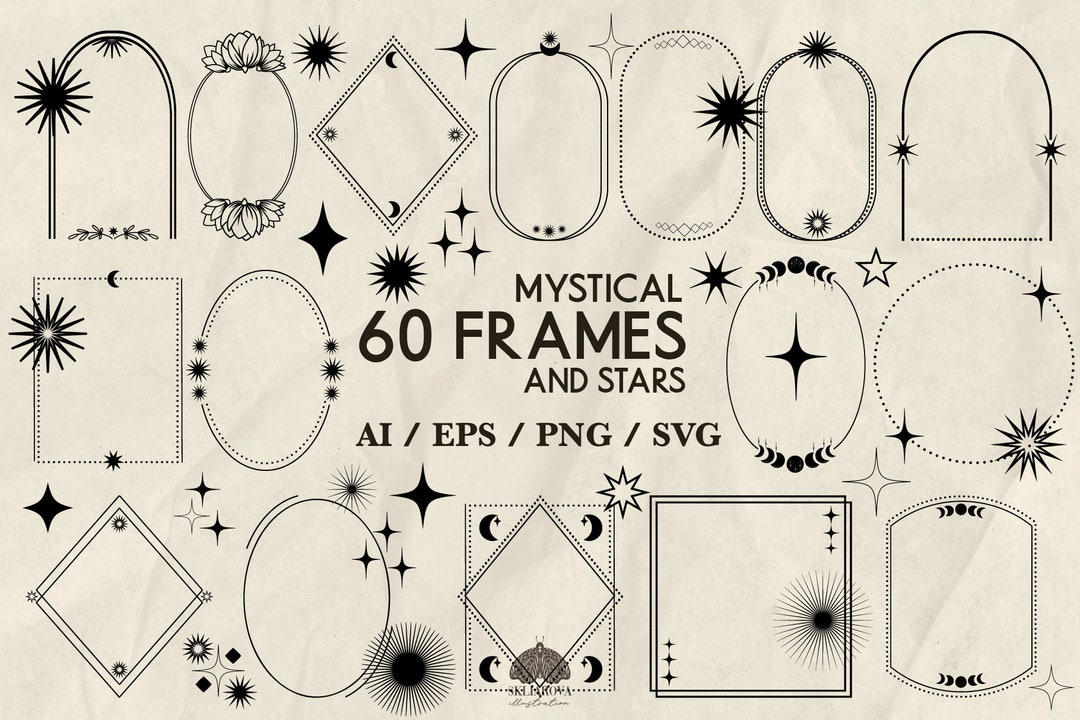 60 Mystical Frames and Stars Svg Bundle Magic Boho Frame Borders ...