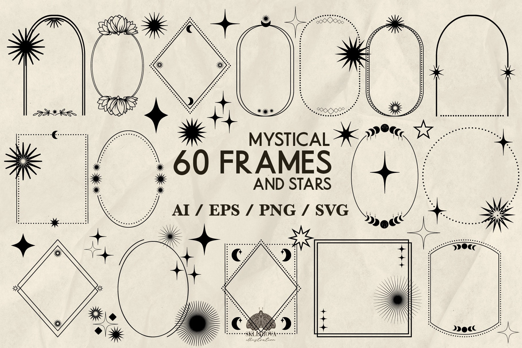60 Mystical Frames and Stars Svg Bundle Magic Boho Frame Borders ...