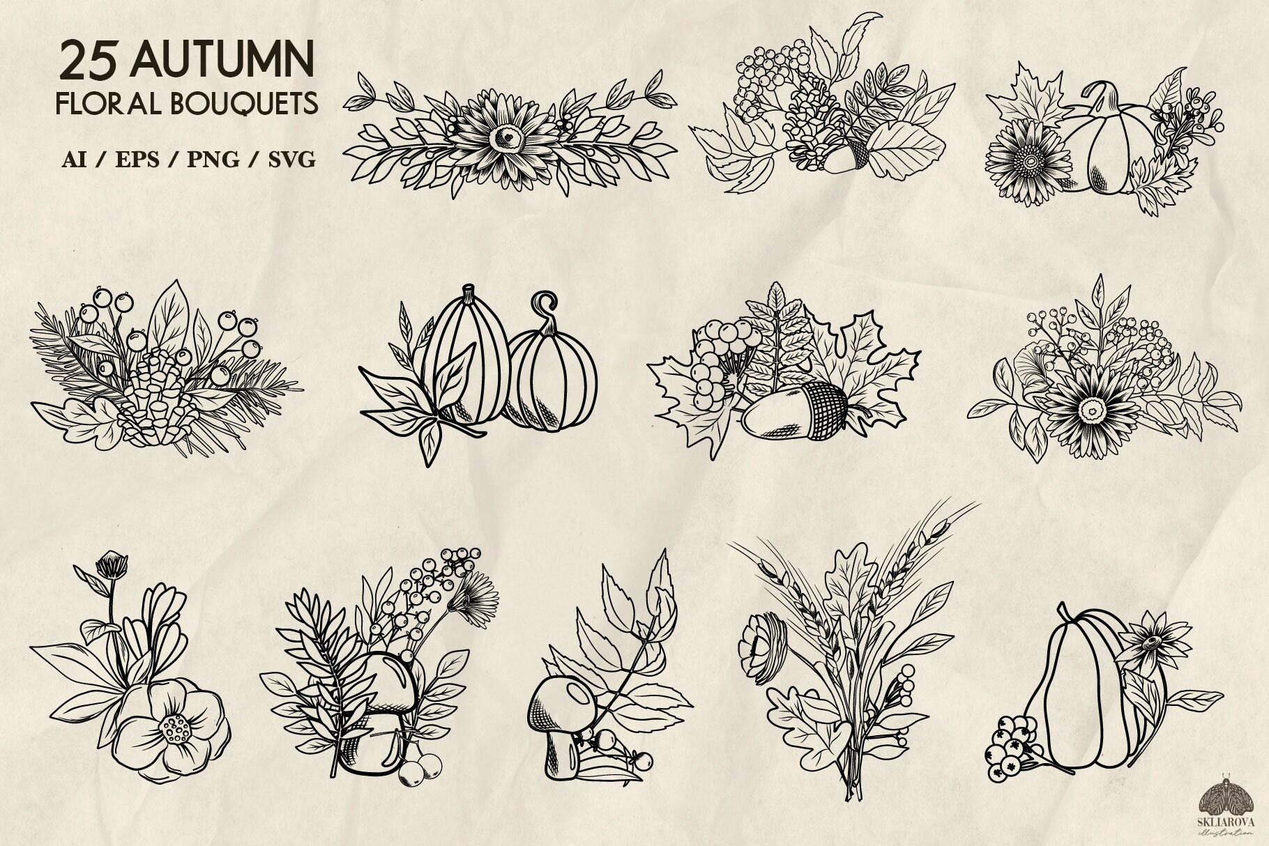 Autumn Floral Svg Bundle Fall Botanical Line Art Svg Fall Flowers ...