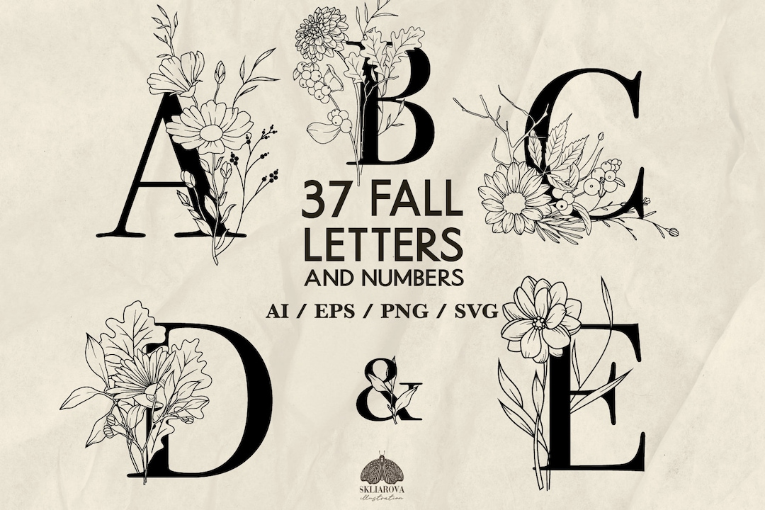 Fall Floral Alphabet SVG Bundle Autumn Alphabet ABC Hand Drawn ...