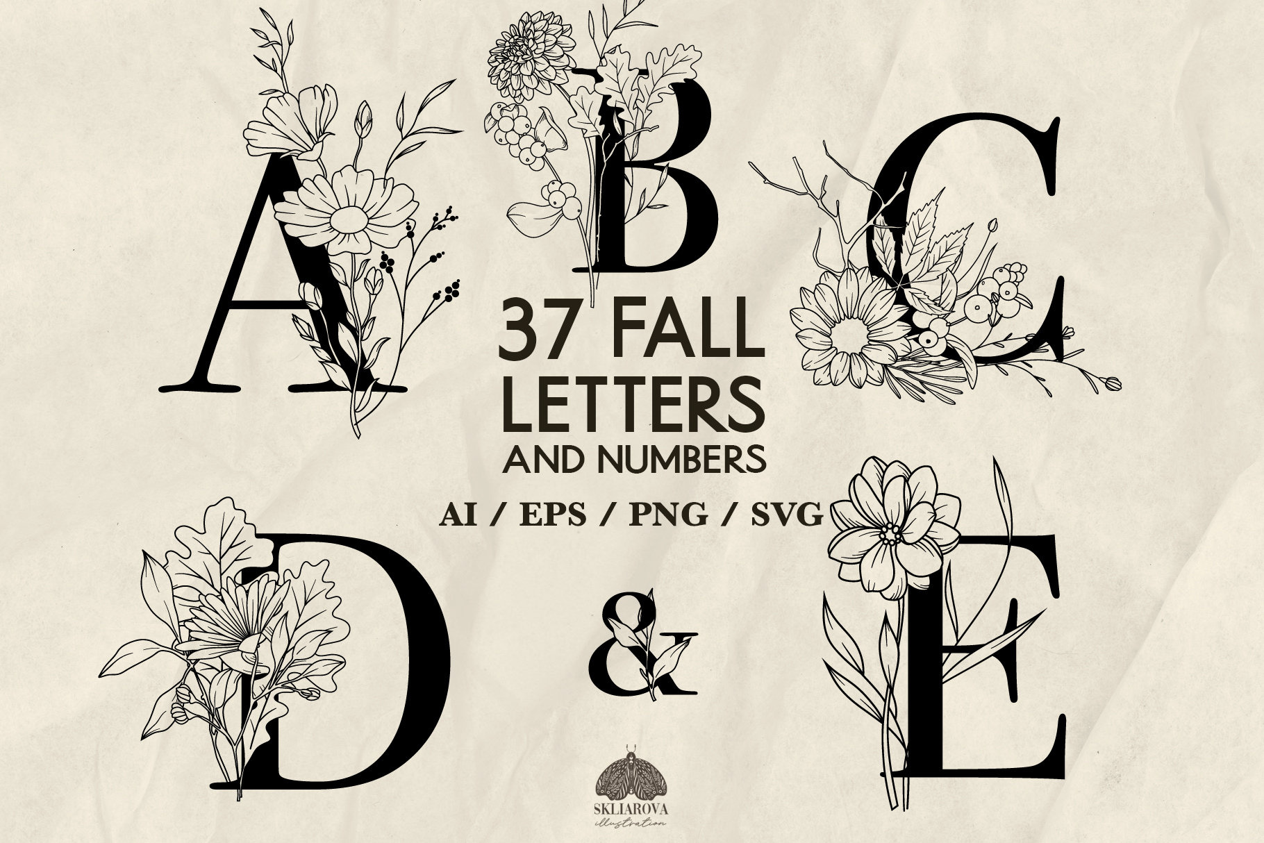 Fall Floral Alphabet SVG Bundle Autumn Alphabet ABC Hand Drawn ...