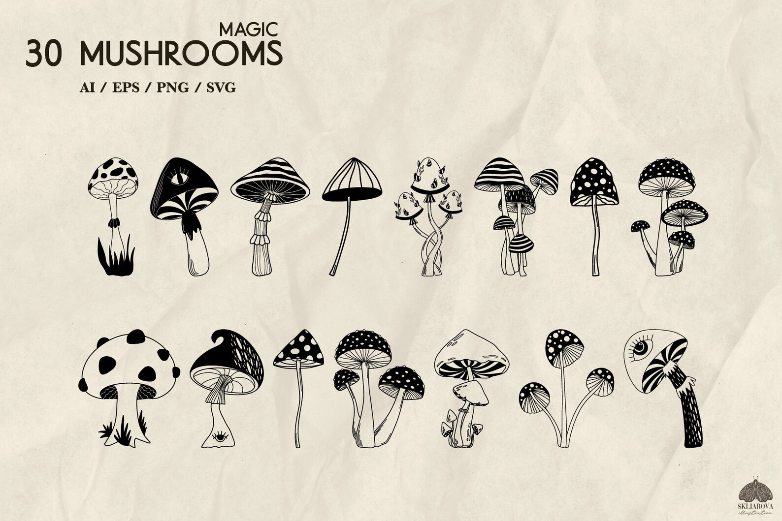 30 Magic Mushrooms Svg Bundle Mystical Svg Fantasy Mushrooms Vector ...