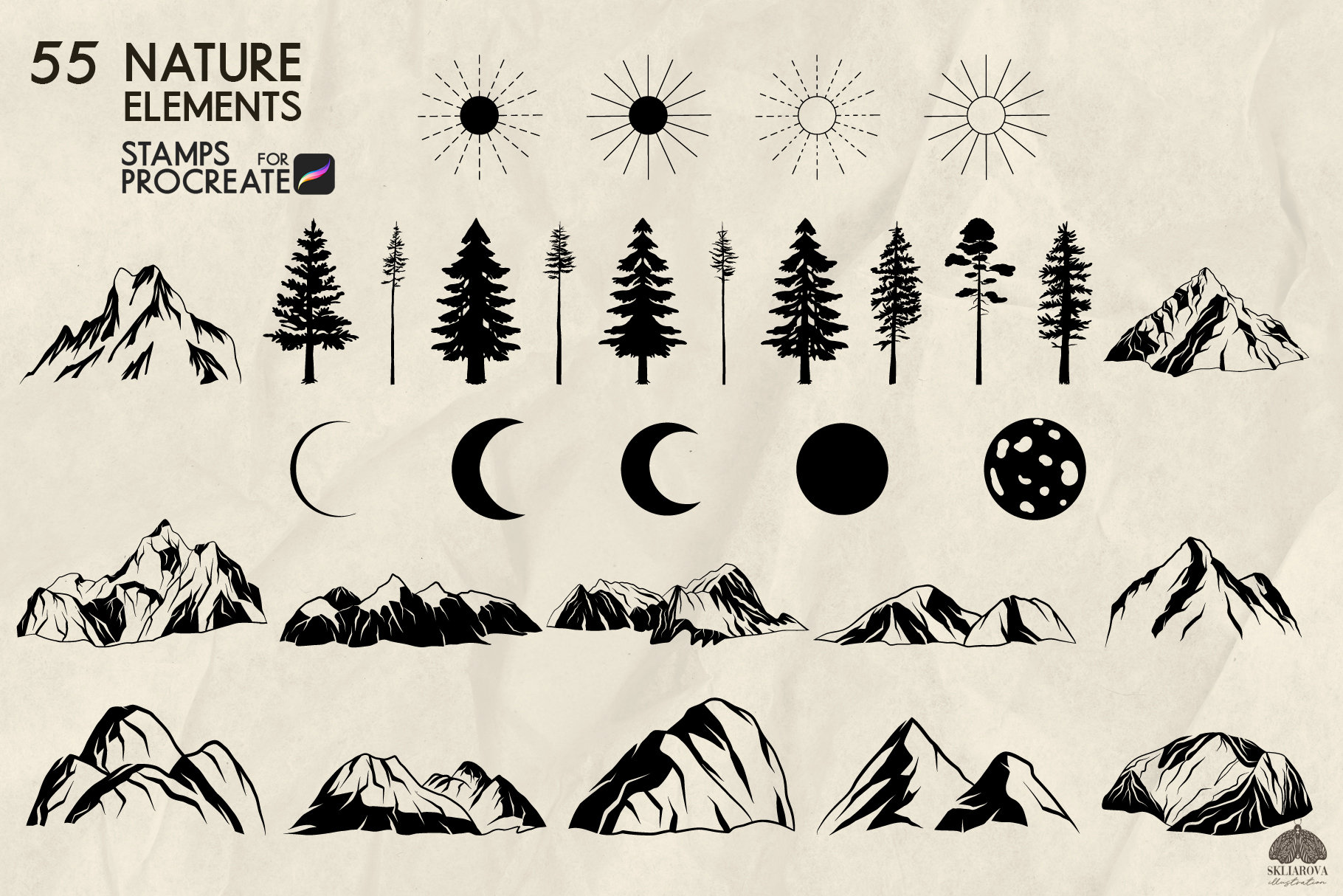 Forest Trees Procreate Stamps Brushes Set Pine Fir Silhouette Mountain ...