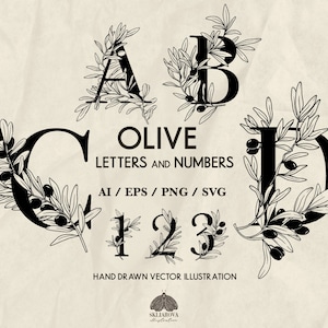 Floral Olive Alphabet SVG Bundle Botanical Olives Letters Numbers ...