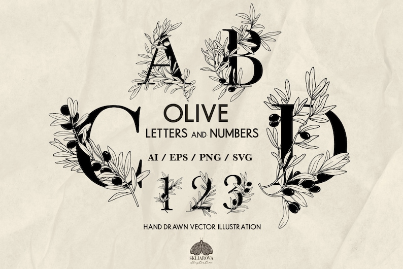 Floral Olive Alphabet SVG Bundle Botanical Olives Letters Numbers ...