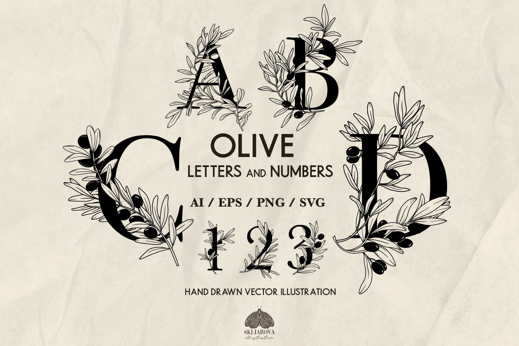 Floral Olive Alphabet SVG Bundle Botanical Olives Letters Numbers ...