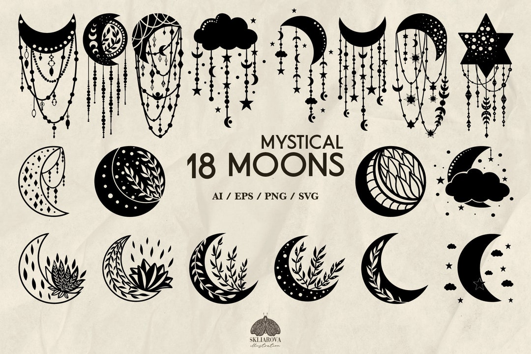 Mystical Moon Svg Bundle, Moon Svg, Celestial Boho Moon Svg Files for ...