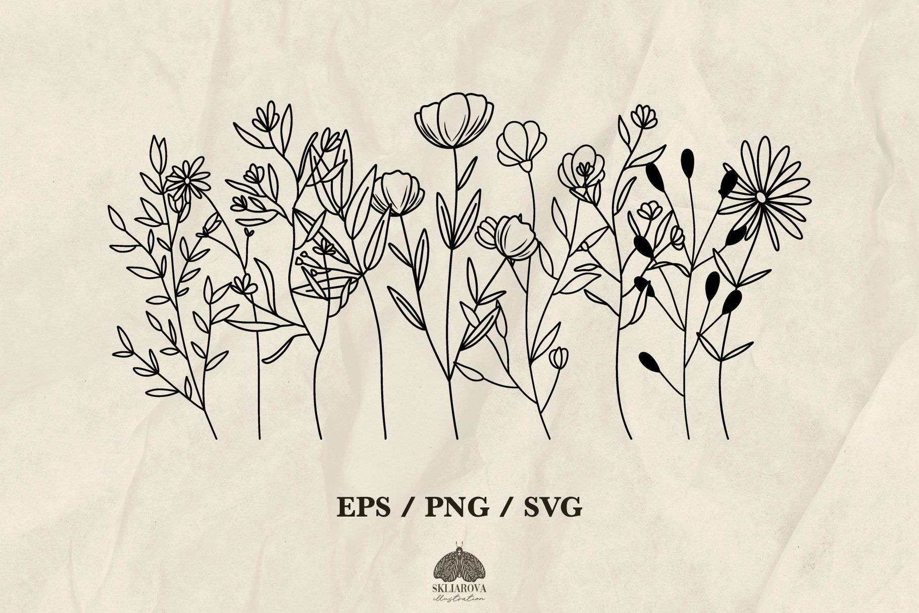 Wildflowers Svg Flowers Line Art Floral Svg Botanical Svg Spring Meadow ...