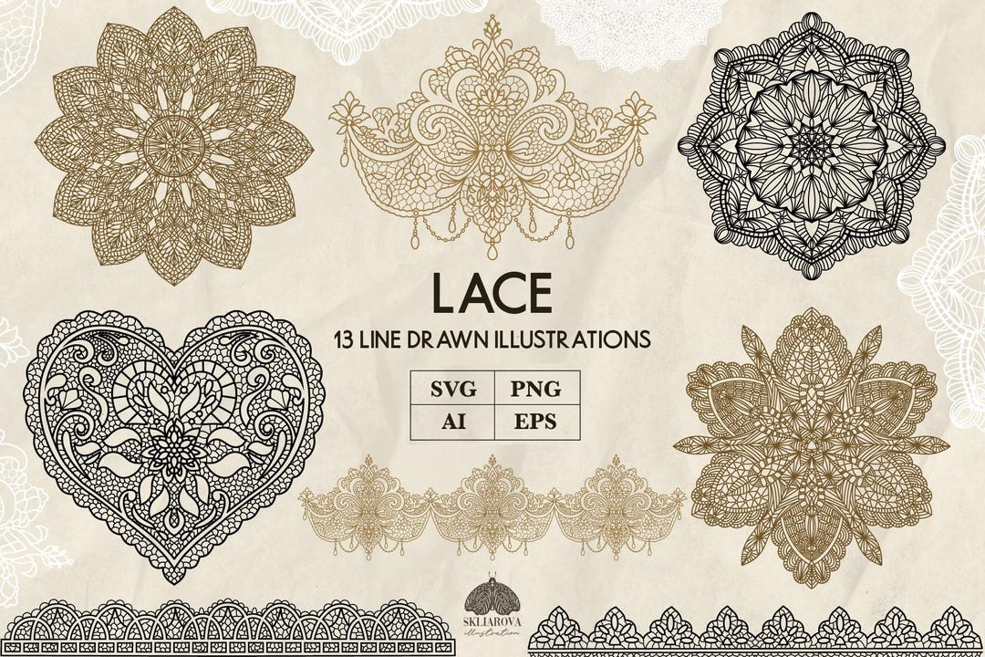 Lace Svg Bundle: 13 Line Art Vintage Openwork Designs (+ Png, Eps, Ai ...