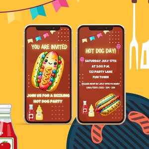 Hot Dog Party Invitation Template, Hot Dog Day Invitation, Digital ...