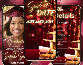 Maroon Graduation Invitation, Grad Party Digital Invite, Grad Party ...