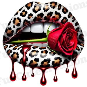 Leopard Dripping Lips With Red Rose PNG, Red Rose Lips Clipart, Leopard ...