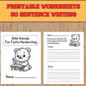 Wild Animals Fun Facts Handwriting Practice, Printable Handwriting ...