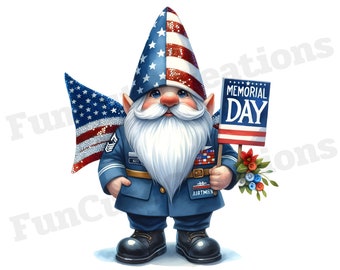 Memorial Day Gnomes Clipart, 4th of July Gnome Clipart, Patriotic Gnome ...