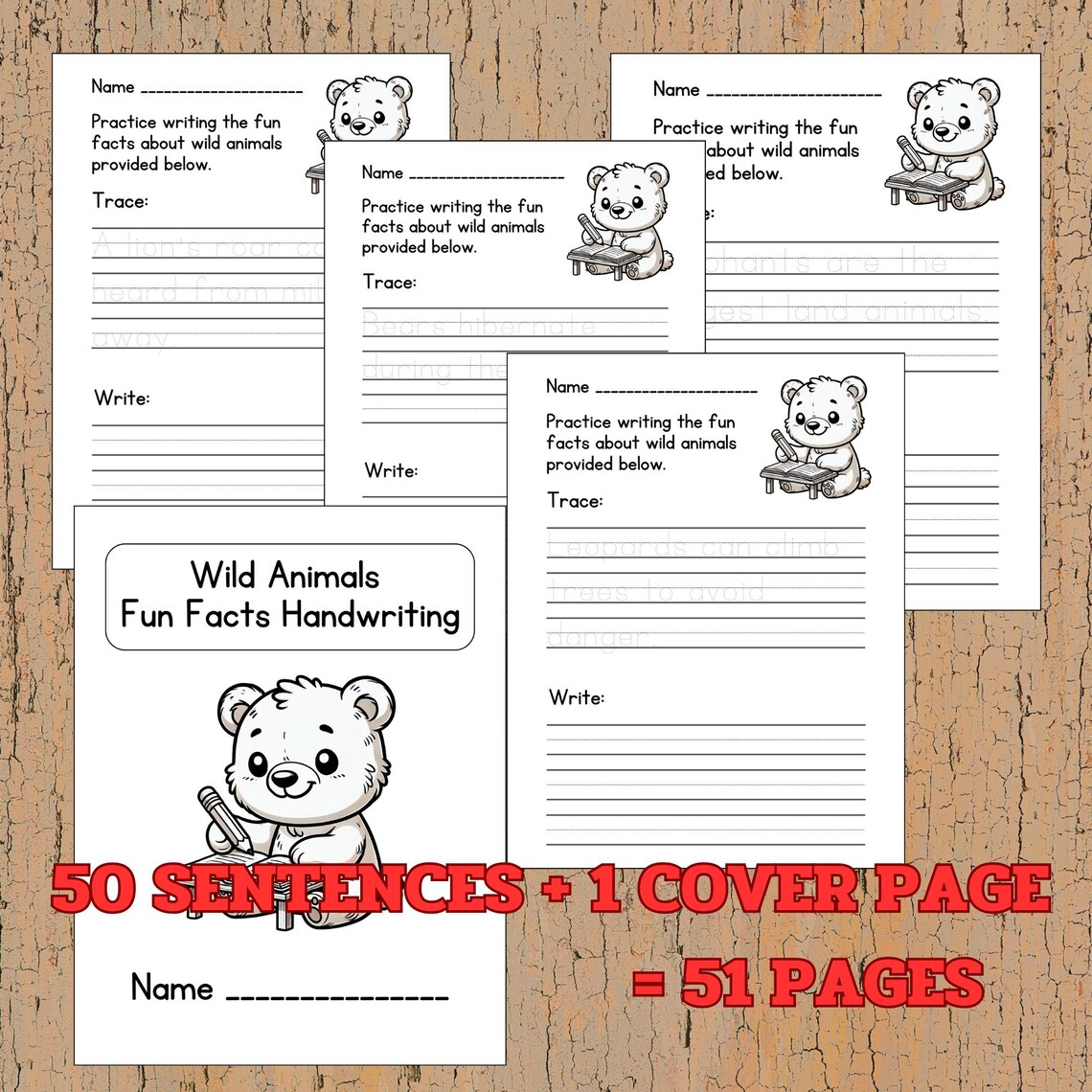 Wild Animals Fun Facts Handwriting Practice, Printable Handwriting ...