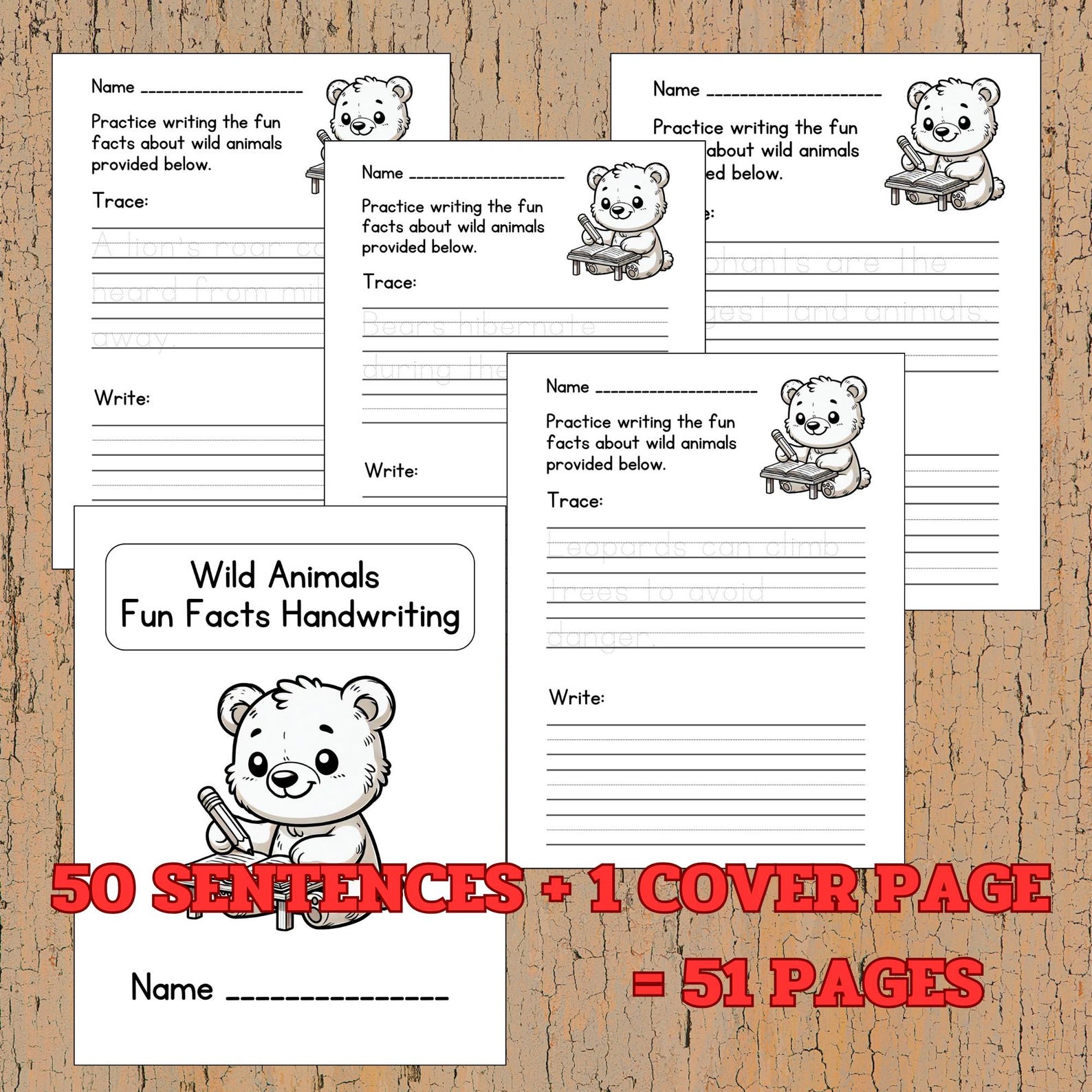 Wild Animals Fun Facts Handwriting Practice, Printable Handwriting ...