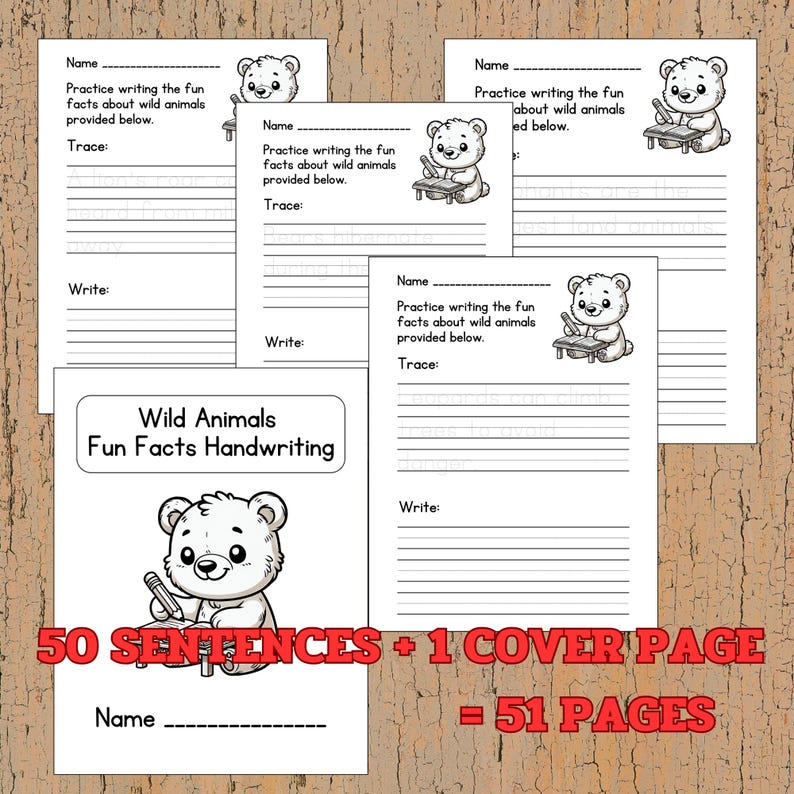 Wild Animals Fun Facts Handwriting Practice, Printable Handwriting ...