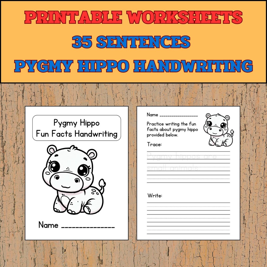 Pygmy Hippo Fun Facts Handwriting Practice, Printable Handwriting ...