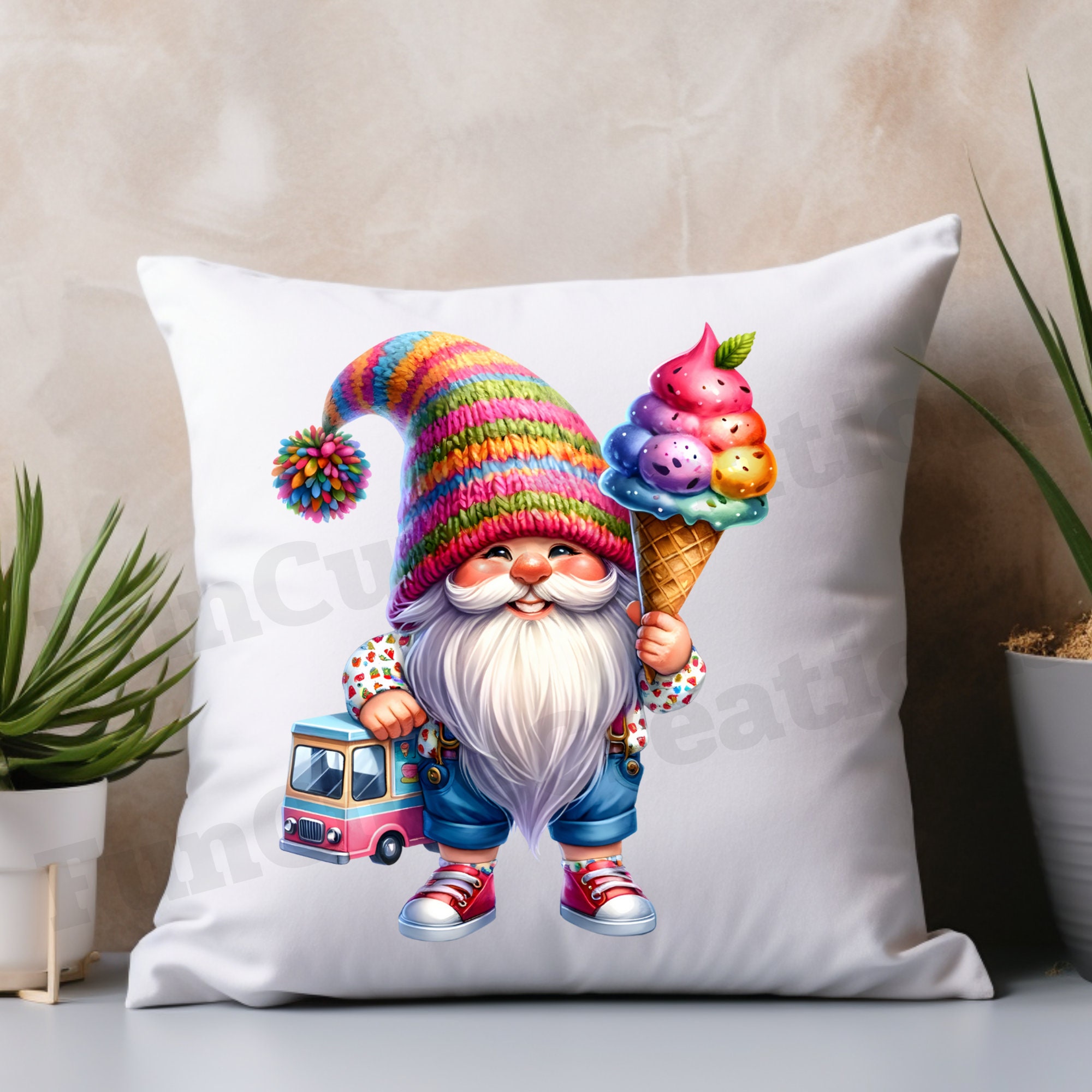 Ice Cream Truck Gnome Watercolor Clipart, Ice Cream Gnome, Summer ...