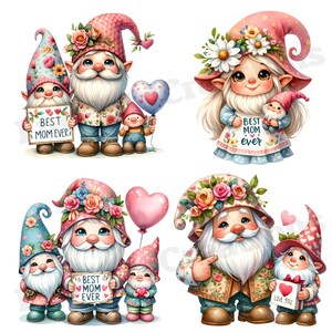 Mother's Day Gnome Watercolor Clipart Bundle, Mother's Day Clipart ...