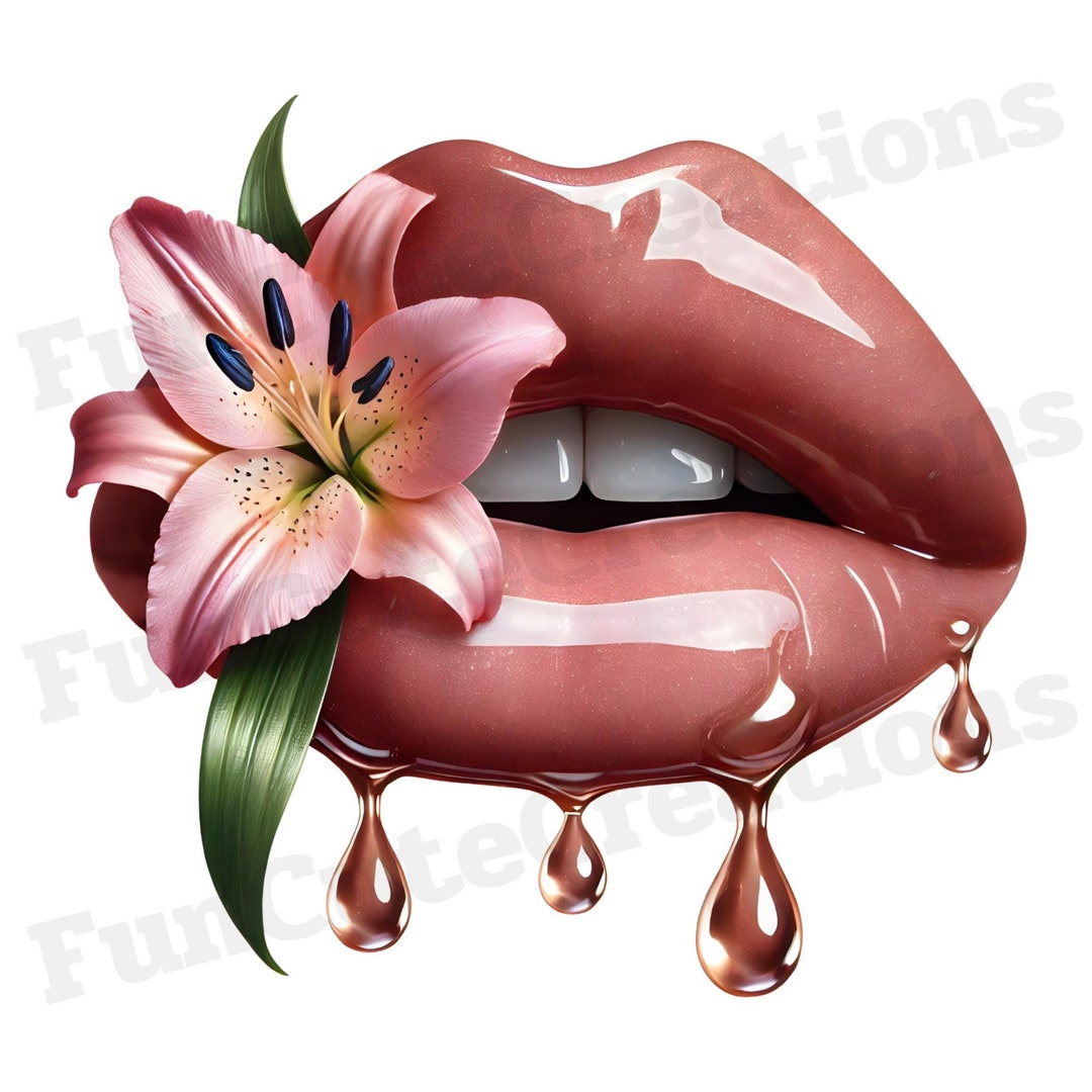 Dripping Lips With Pink Lily PNG, Pink Lily Lips Clipart, Floral Lips ...