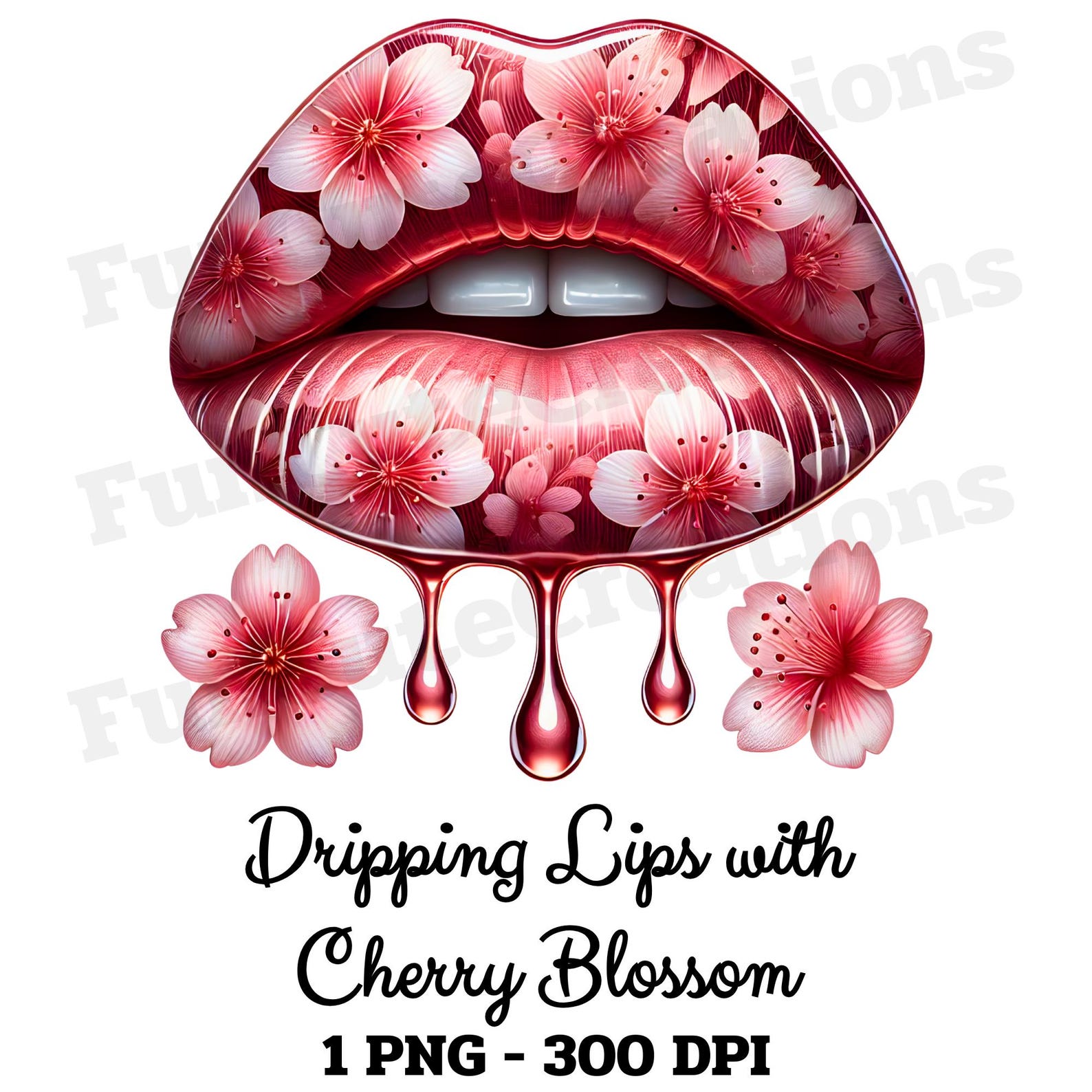 Dripping Lips With Cherry Blossom PNG, Cherry Blossom Lips PNG, Sakura ...
