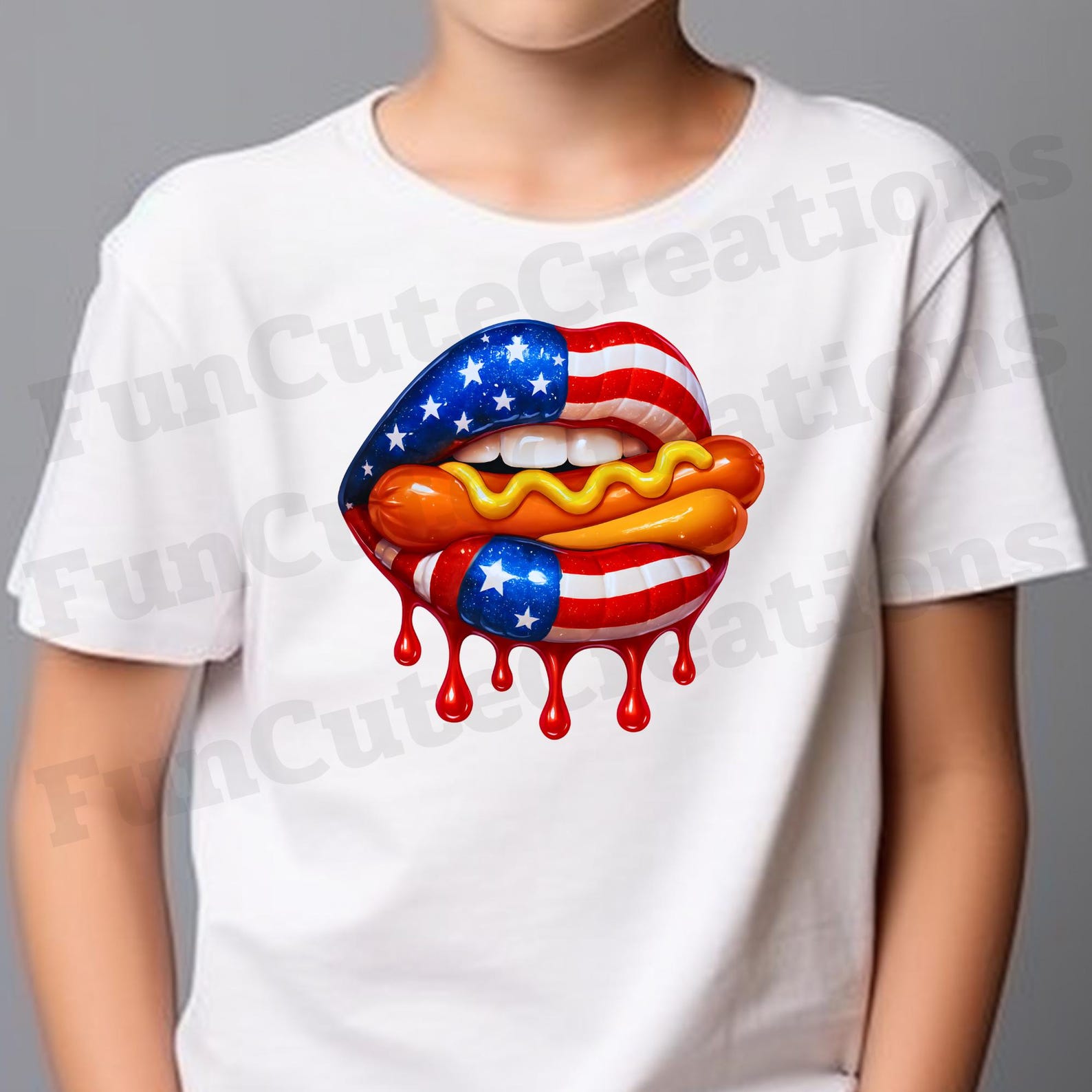 4th of July Dripping Lips With Hot Dog PNG, American Flag Lips PNG ...