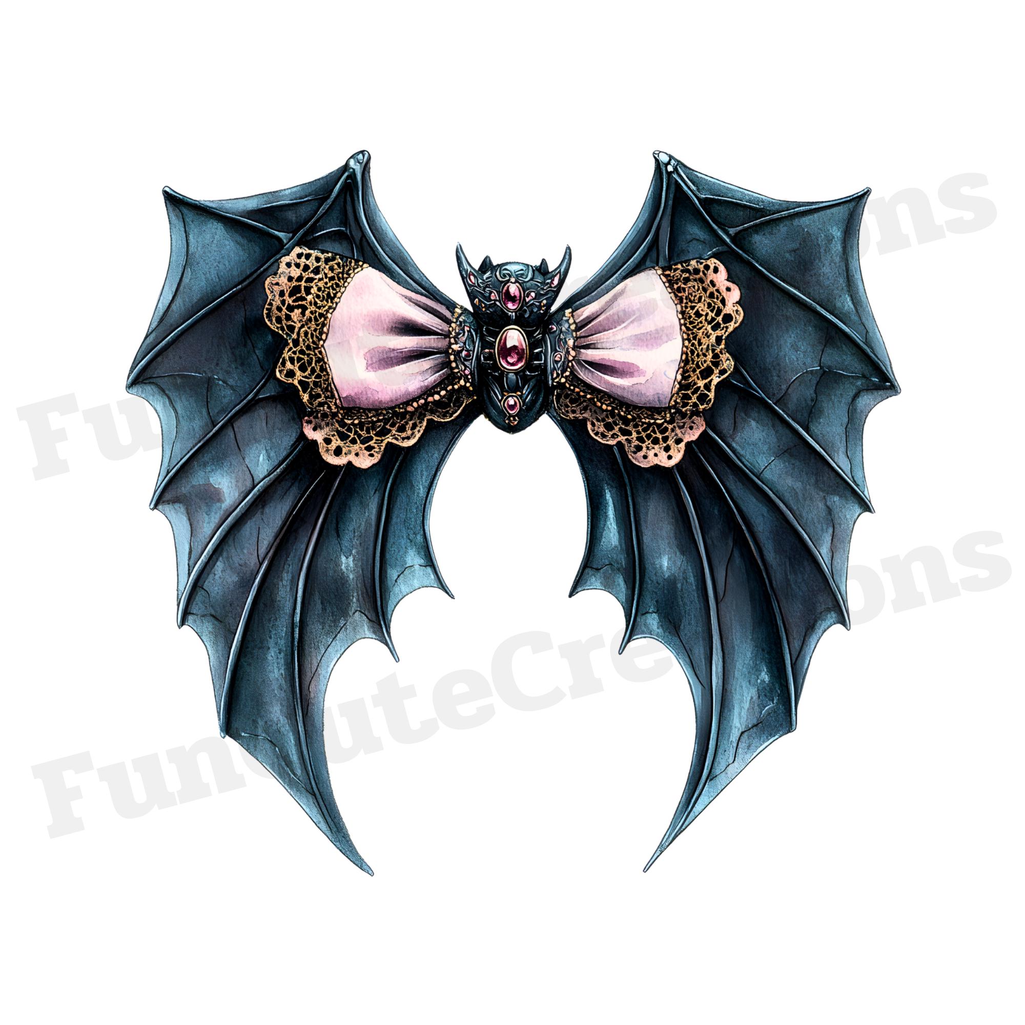 Pink Bat Coquette Bow Clipart Set, Halloween Bat Gothic Coquette Bow ...