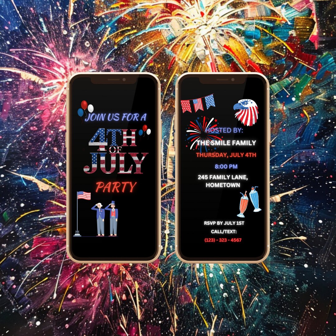 Animated 4th of July Party Invitation, Digital Independence Day Party ...