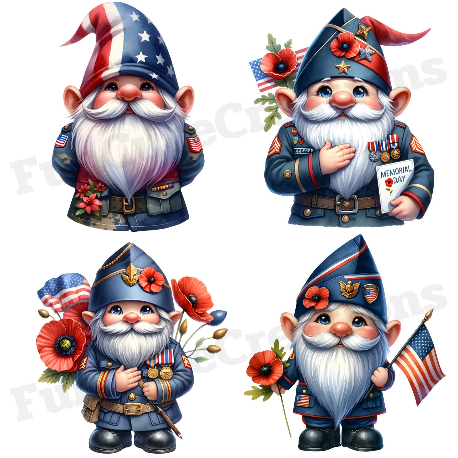 Memorial Day Gnomes Clipart, 4th of July Gnome Clipart, Patriotic Gnome ...